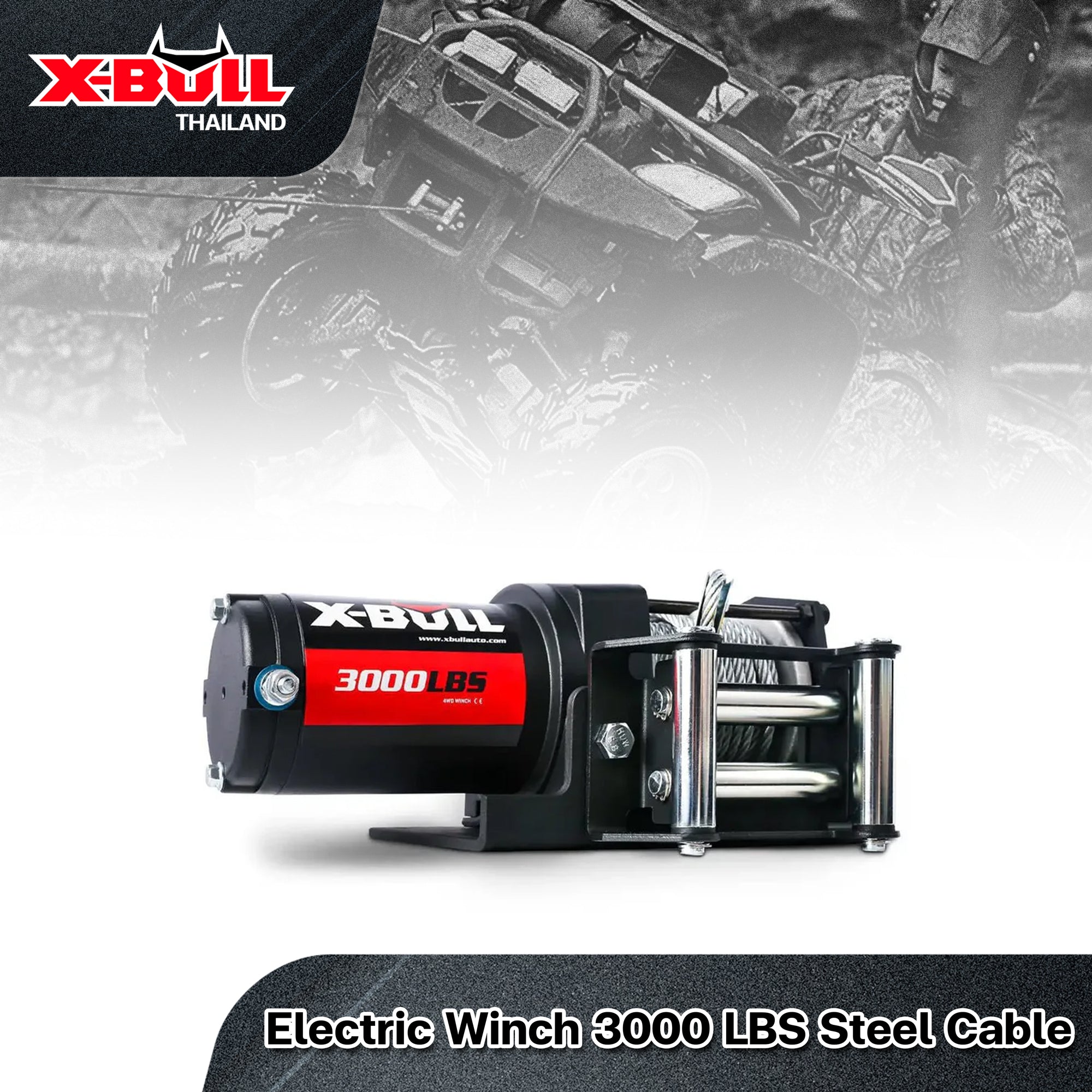 X-BULL Electric Winch 3000 LBS 12V Steel Cable ATV UTV Truck 4WD ...