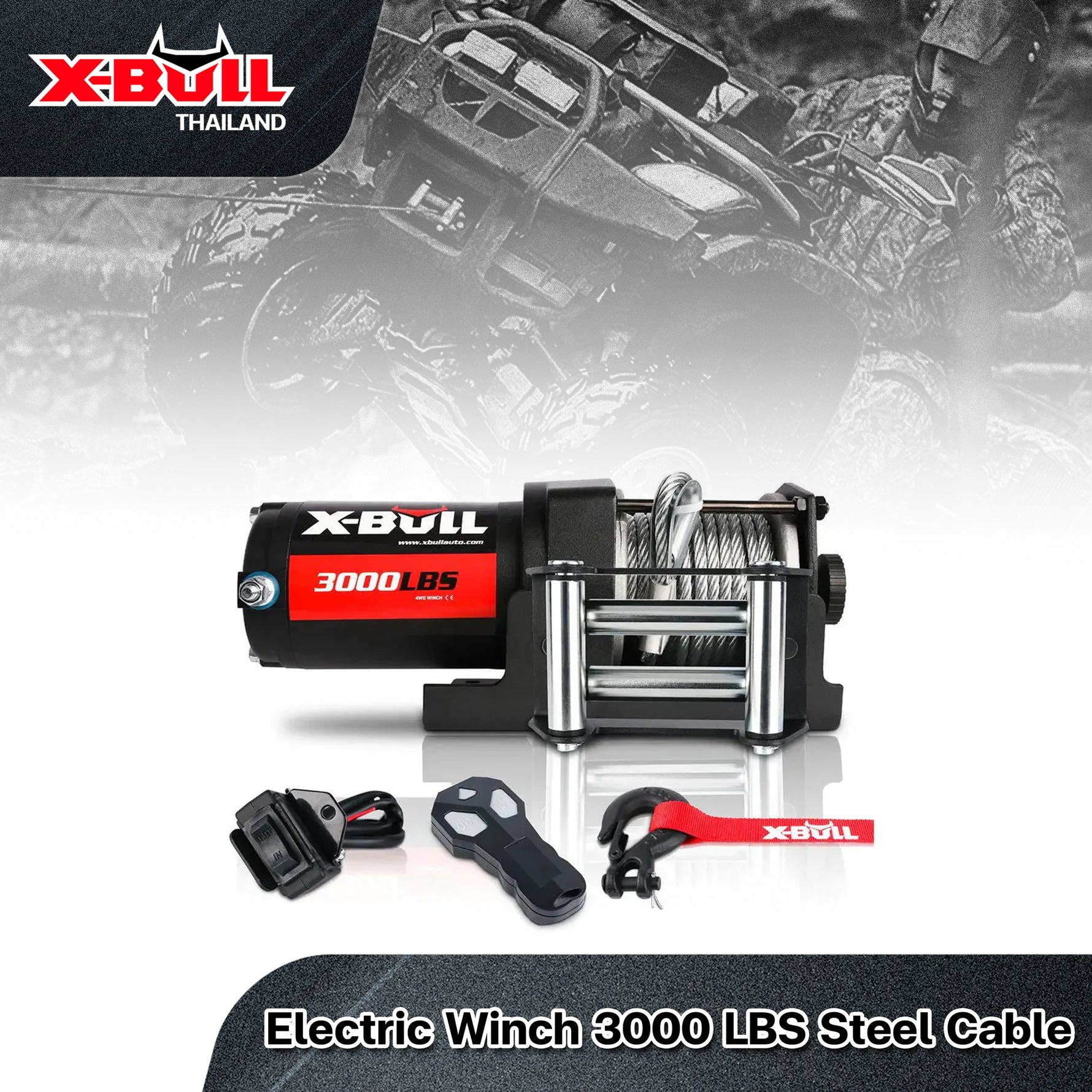 X-BULL Electric Winch 3000 LBS 12V Steel Cable ATV UTV Truck 4WD ...