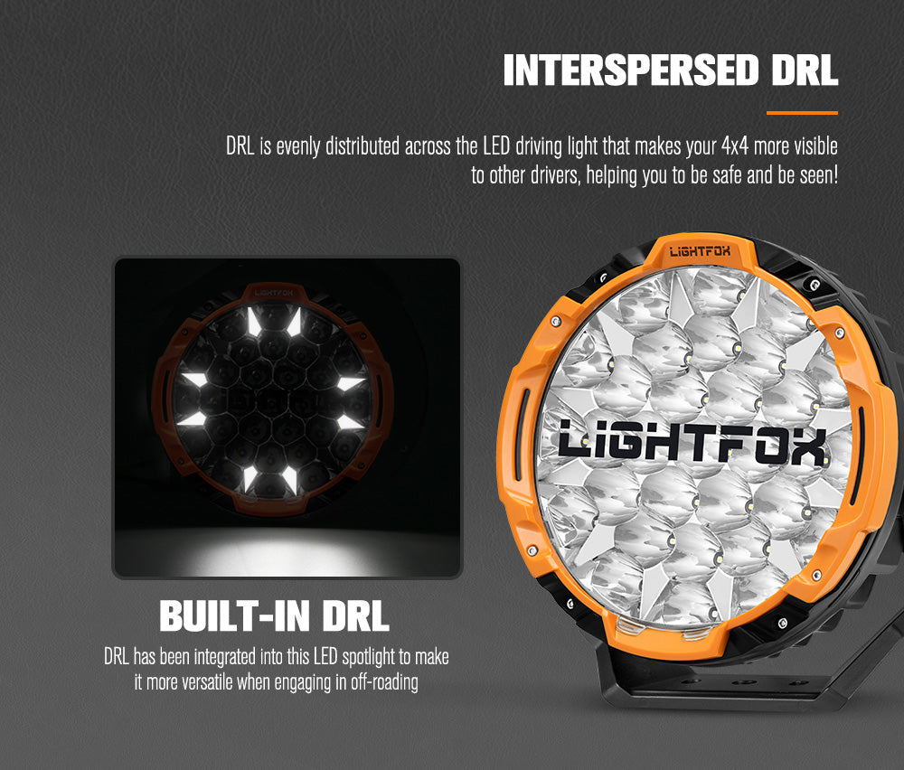 LIGHTFOX 9 INCH Osram LED Driving Lights Round Black Spotlight DRL wit ...
