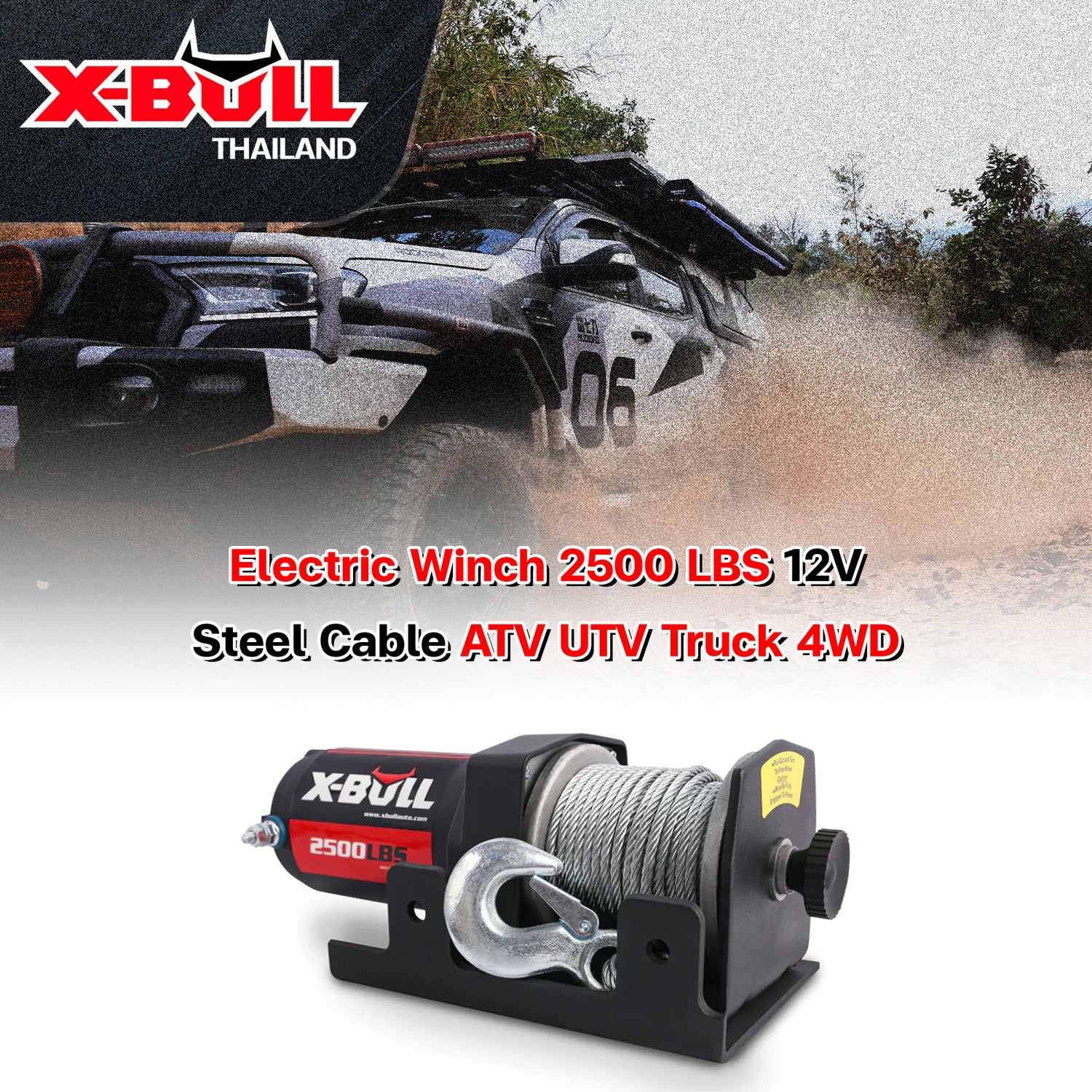 X-BULL Electric Winch 2500 LBS 12V Steel Cable ATV UTV Truck 4WD ...